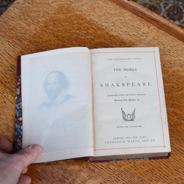 ANTIQUE THE WORKS of Shakespear Half Leather Bound Illustrated Marbled ...