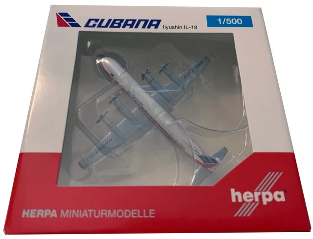 HERPA, ILYUSHIN-18, CUBANA IL-18, Reg CU-T1269, 1:500, diecast model £ ...