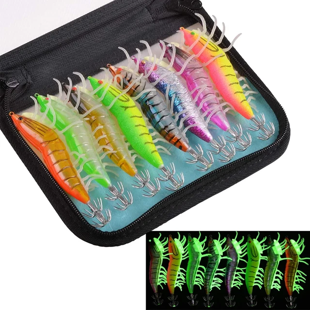 LUMINOUS SQUID FISHING Lure Shrimp Jigs Wood Lure 3D Eyes Octopus Lures 8Pcs/bag £33.99 ...