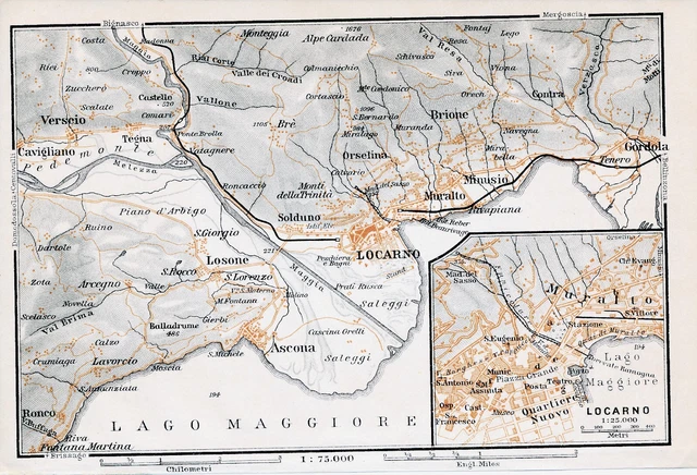 LOCARNO 1908 PICC. mappa orig. + guida fr. (2 p) Muralto Minusio ...