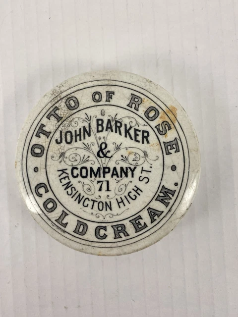 JOHN BARKER AND Company, Cold Cream Jar Lid. Otto of Rose. £20.00 ...