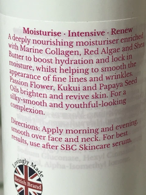 SBC HYDRA COLLAGEN Intensive Moisturiser Face Cream Anti Ageing 100ml £ ...