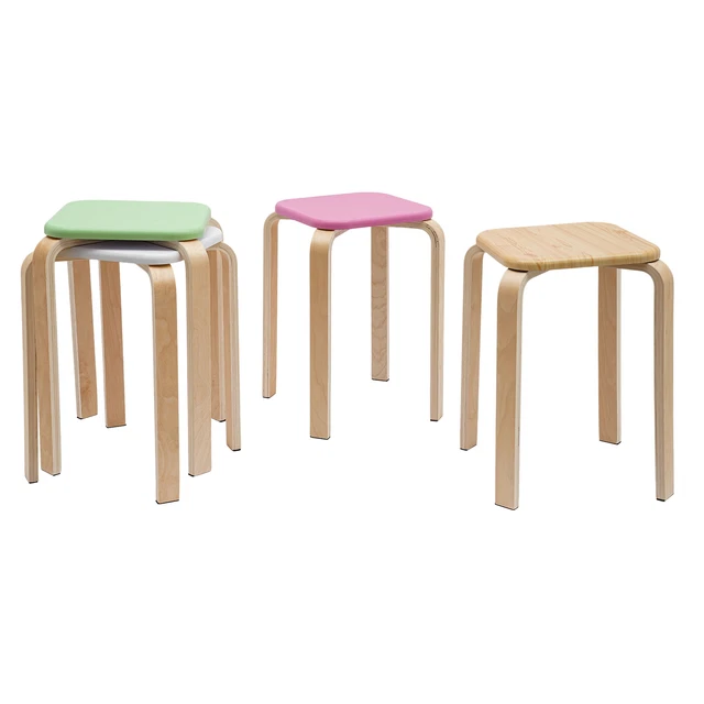 SET OF 4 18" Stacking Stools Round Dining Chairs Backless Wood Home ...