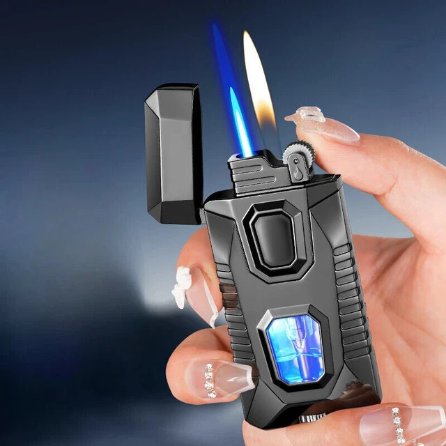CIGARETTE CIGAR LIGHTER Torch Double Flame Butane Gas Windproof Metal ...