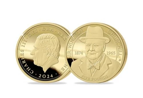 SOLID 24CT GOLD £5 Coin 150th Anniversary Of The Birth Of Churchill ...