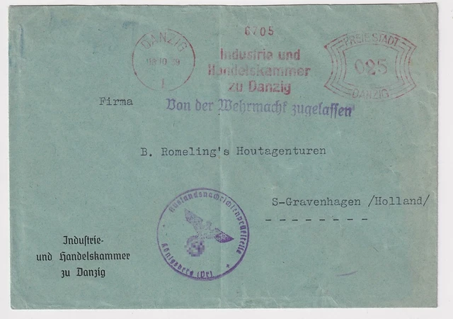 DANZIG, FREISTEMPEL AUF Zensur-Brief nach Den Haag "Im Staatsinteresse ...