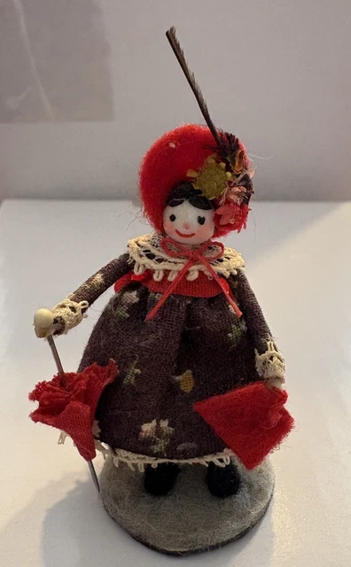 ARTIST MARION MULLINS Tiny Scale Victorian Lady Doll 1.75” Doll Feather ...