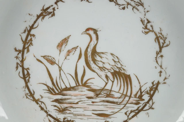 18TH CENTURY CHINESE Export Porcelain Gold & Red Bird & Floral Deep ...
