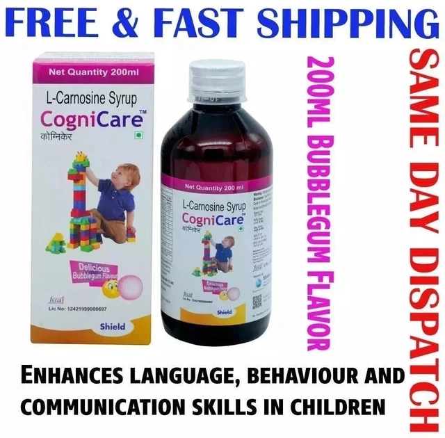 SHIELD COGNICARE L-CARNOSINE Syrup (200ml) Bubblegum Flavor auditory ...