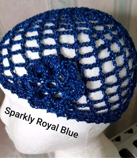 ROYAL BLUE SPARKLY LUREX SKULL CAP HAT Crochet 1970s 20s Fancy Dress ...