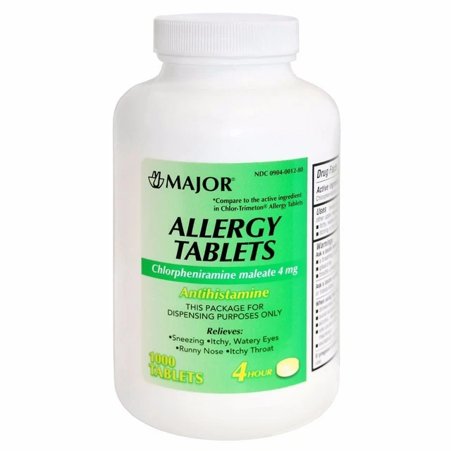 CHLORPHENIRAMINE 4MG TABS Allergy Relief Dogs, Cats Humans 100/1000 ...