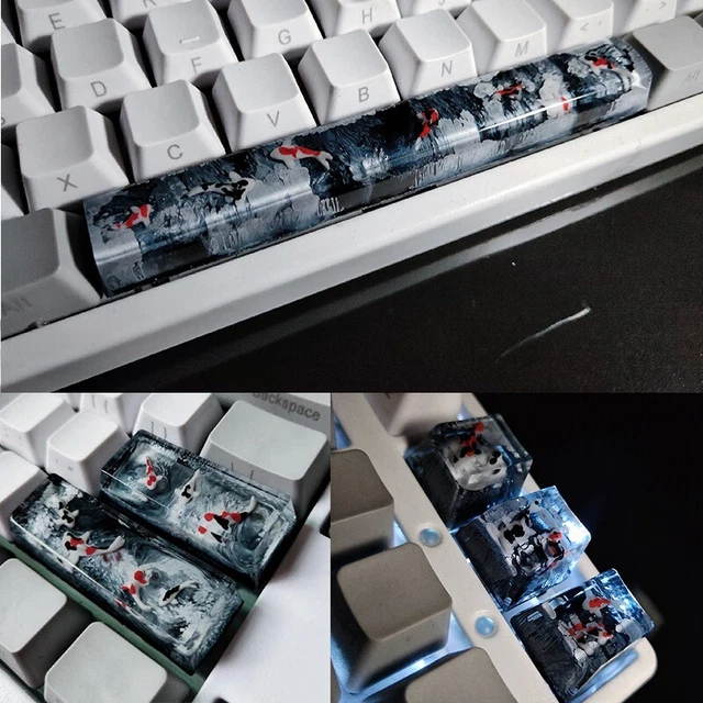 KOI FISH RESIN Keycap Backlit Keycaps for Cherry MX White Black 1U 2 ...