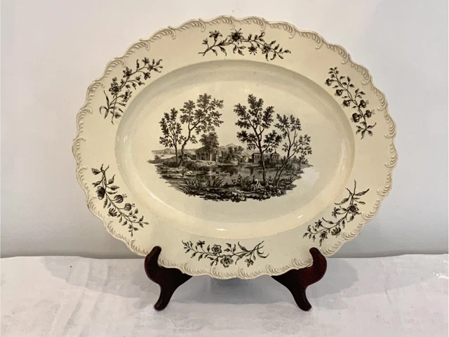 ANTIQUE ENGLISH JOSIAH Wedgwood Creamware Platter With Black Transfer C ...