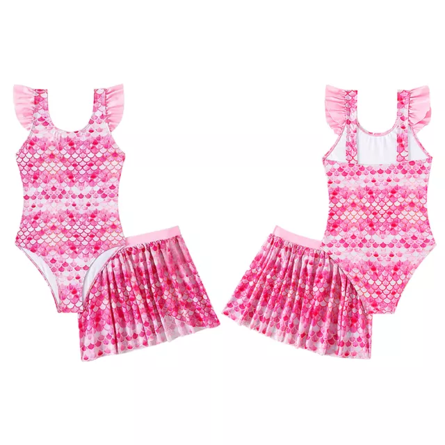 Girls Bathing Suit 2pcs Costume Beach Swimsuit Quickly Dry Skirt High