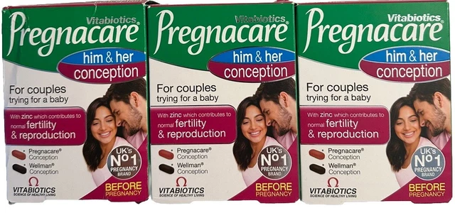 X3 VITABIOTICS PREGNACARE Him & Her Conception👶 3 Packs of 60=180 Tabs ...