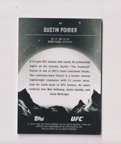 DUSTIN POIRIER 2024 Topps Midnight Ufc #44 Alba Blu Parallelo #'D/25 ...