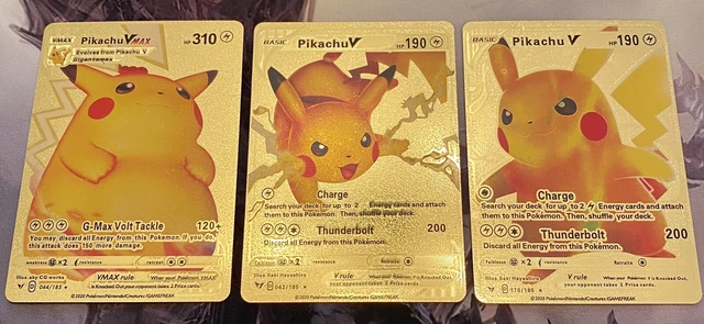 POKEMON PIKACHU V And Pikachu Vmax Gold Foil Fan Art Lot of 3 Cards $6. ...