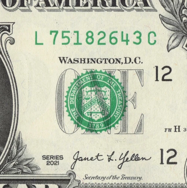 BROKEN LADDER FANCY Serial Number One Dollar Bill L75182643C FW CU £19. ...