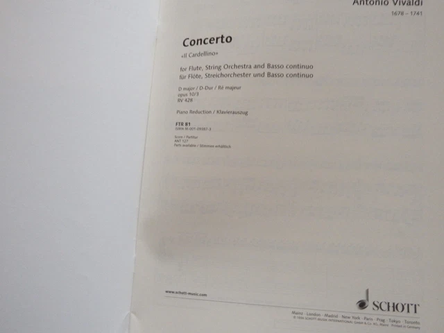 VIVALDI CONCERTO D Major Opus 10/3 For Flute & Piano Schott Ftr81 £7.75 ...