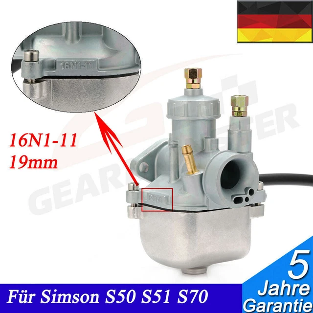 TOP FÜR SIMSON Vergaser 16N1-11 S50 S51 S70 19mm QUALITÄT EUR 36,99 - PicClick DE