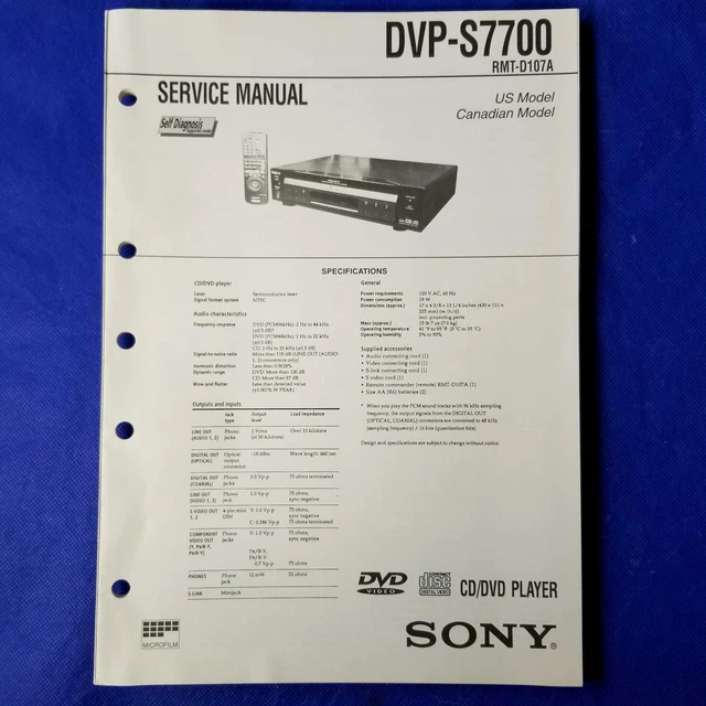SONY DVP-S7700 RMT-D107A Service Manual Original £23.18 - PicClick UK