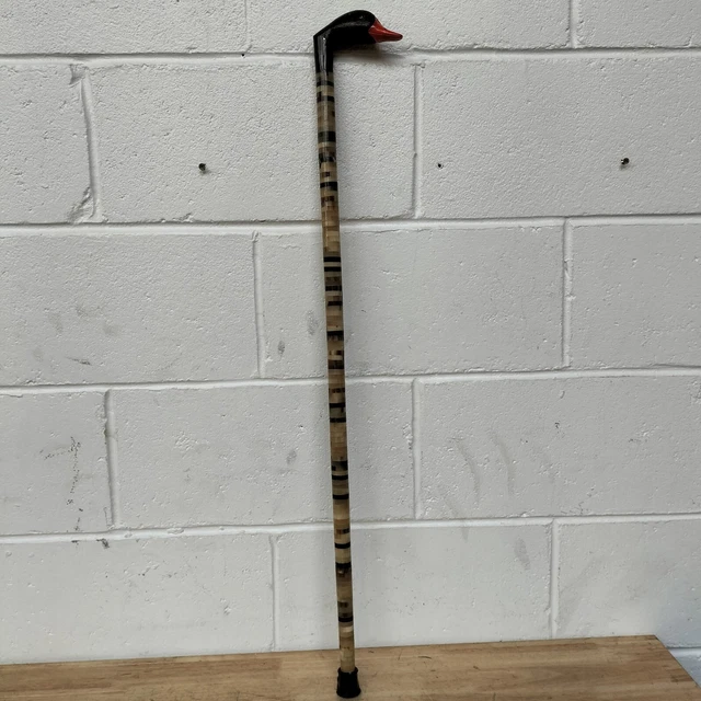 VINTAGE SWAN HANDLE Stacked Horn Antler Wafer Disc Shaft Walking Cane ...