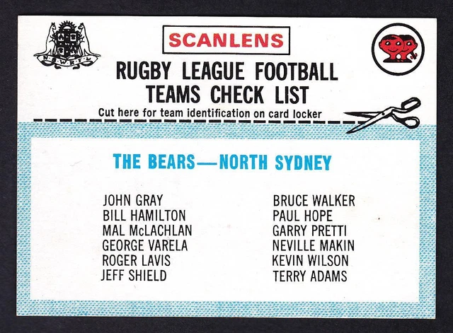 SCANLENS 1977 NORTHS Check List Unmarked EUR 40,34 - PicClick FR