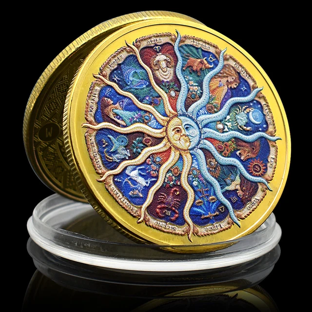 TWELVE CONSTELLATION GOLD Coin Queen Elizabeth II Medal Sun and Moon ...