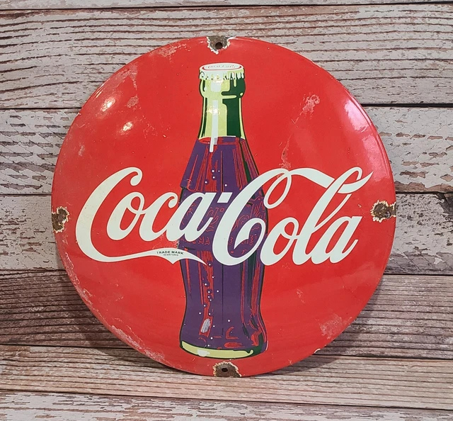 VINTAGE COCA COLA Coke Bottle Porcelain Metal Soda Pop Advertising ...