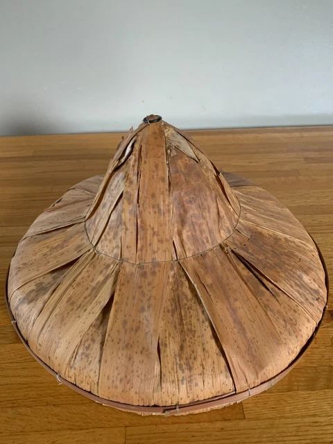 VINTAGE LARGE CONICAL Hat Handmade Asian Sun Rice Oriental Coolie BOHO ...