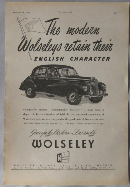 1949 WOLSELEY SIX Eight & Four Fifty Original advert No.2 £4.99 ...
