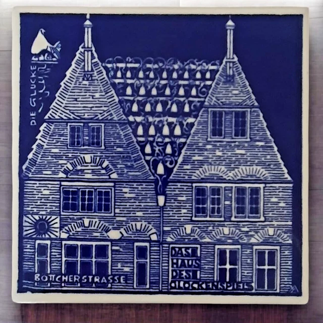 * KACHEL * Haus des Glockenspiels Bremen auf Blaugrund * Alfred Evers * (874) EUR 25,00 ...