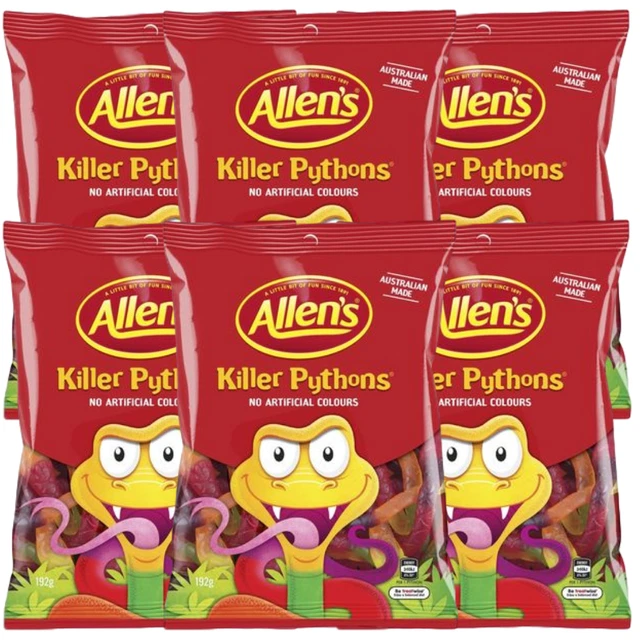ALLENS KILLER PYTHONS 190g x 6 Packs Party Favours Halloween Candy Bulk ...