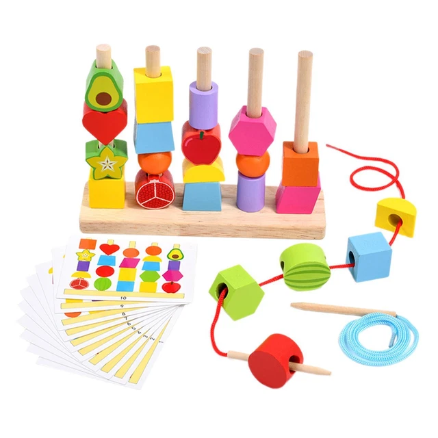 WOODEN BEADS SEQUENCING Toy Stacking Blocks for Children Kids Holiday ...