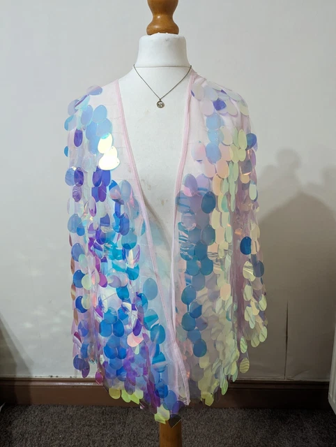 PRIMARK IRIDESCENT SEQUIN KIMONO Sparkly MERMAID / HOLO FESTIVAL JACKET ...