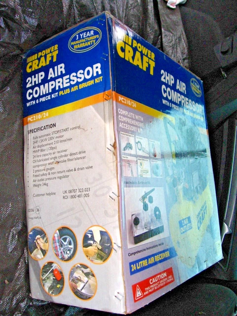 NEW 2HP AIR Compressor + 6-Piece-Tools+Air Brush Kit BNIB Power Craft ...