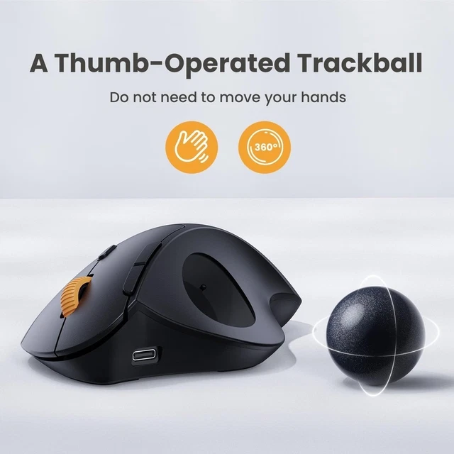 PROTOARC EM04 RECHARGEABLE Ergonomic Wireless Trackball Mouse £20.99 ...