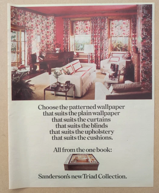 SANDERSON TRIAD COLLECTION Wallpaper Original UK Press Advert 1974 £5. ...