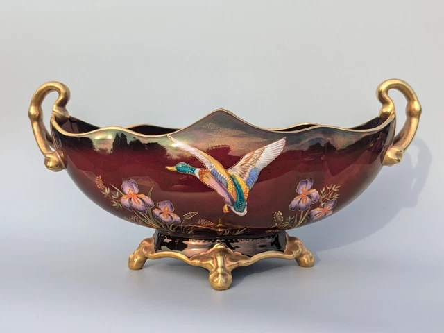 ANTIQUE C1930S CARLTON Ware Art Deco Red Lustre Ducks & Iris Handled ...