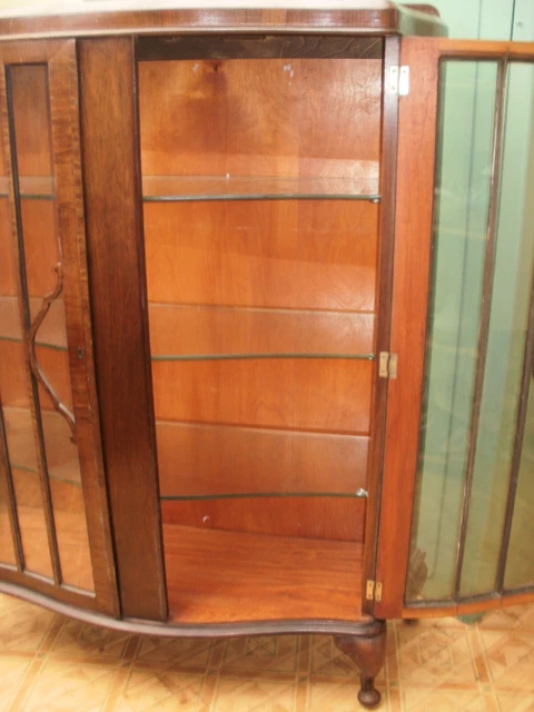 VINTAGE BOW FRONTED Glass China Display Cabinet with three glass ...
