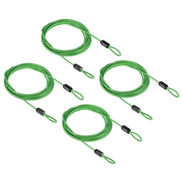 SECURITY STEEL CABLE 2.5mmx2m Coated Luggage Lock Rope w Loop Green ...