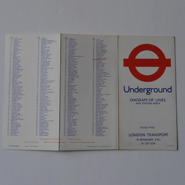 LONDON TRANSPORT UNDERGROUND Tube Map Diagram of Lines 1974 No 1 Ref ...