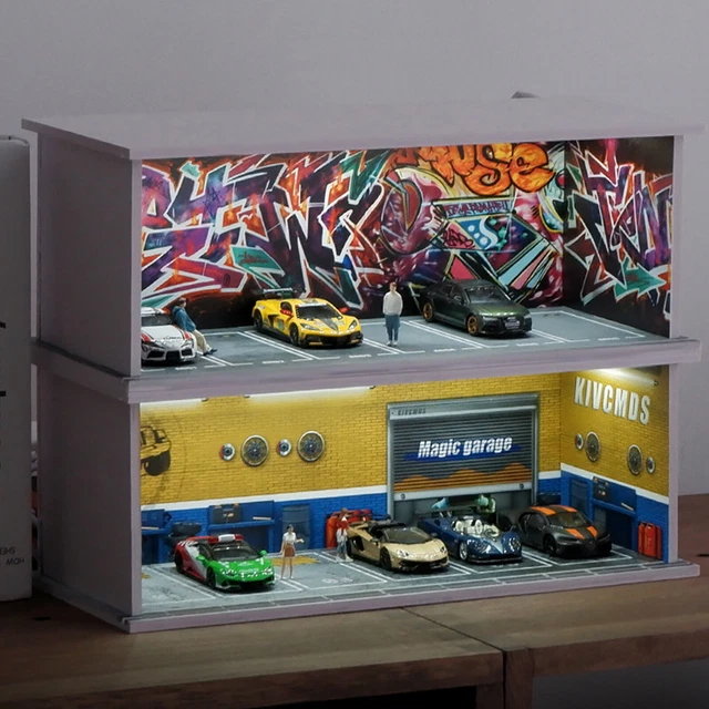 DIORAMA 1/64 CAR Garage Model, Scene Backdrop Parking Lot Lighting ...