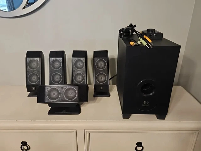 LOGITECH COMPUTER SURROUND Sound Speaker System & Subwoofer PC Gaming X ...