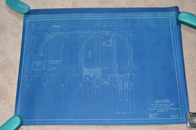 EXTREMELY RARE MANHATTAN NYC 38TH STREET TUNNEL BLUEPRINT 1930 24.5" X ...