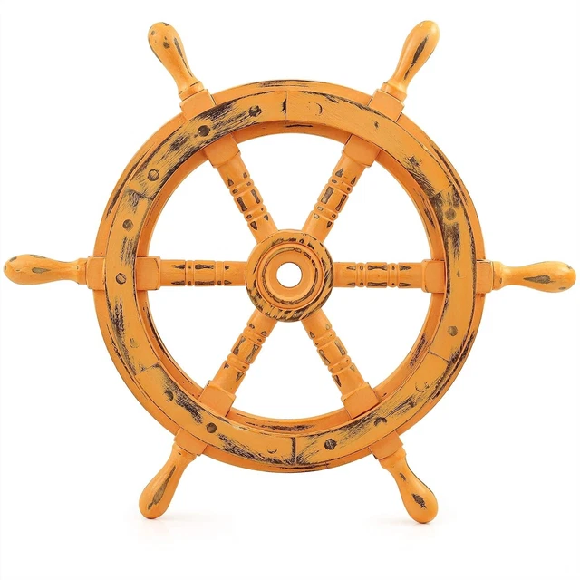 ROUE DE BATEAU en bois artisanale nautique - décoration murale maison 12 pouc... EUR 106,92 ...