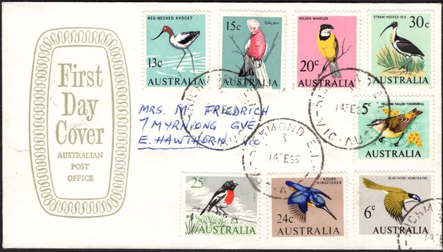 1966 AUSTRALIA DECIMAL Currency Bird Definitive's Set Of 8 APO Shield ...