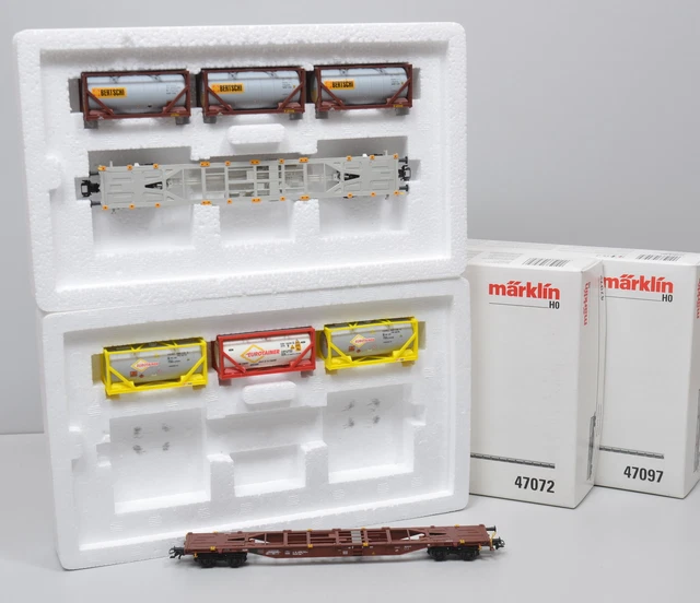 2 STK. MÄRKLIN 47072/47097 Containertragwagen BERTSCHI + EUROTAINER ...