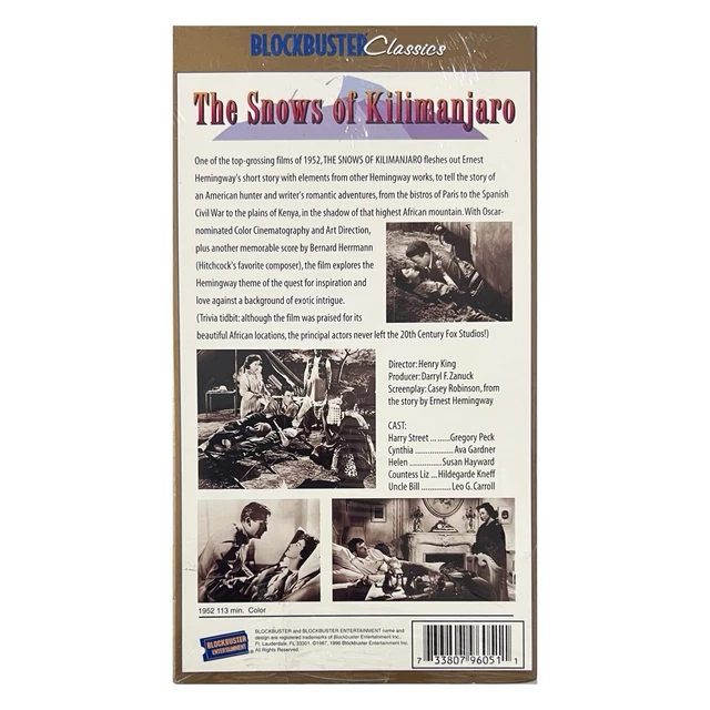 THE SNOWS OF Kilimanjaro (VHS, 1952) Gregory Peck - NEW SEALED £13.41 ...
