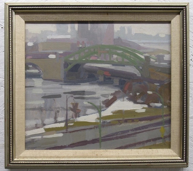 ROBERT SWEENEY IMPRESSIONIST Ptg Boston Bridge Snow Listed Contemporary ...